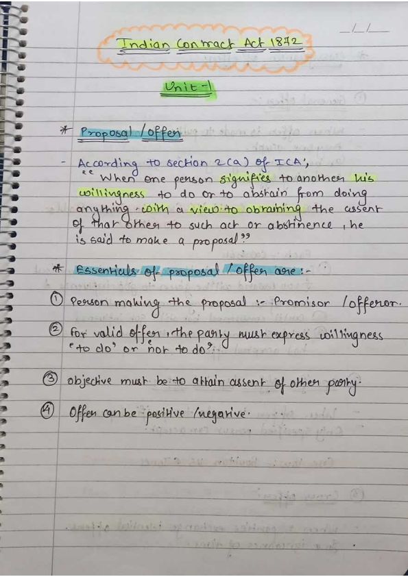 Download Indian Contract act 1872 unit 1 detailed notes with glossary ...