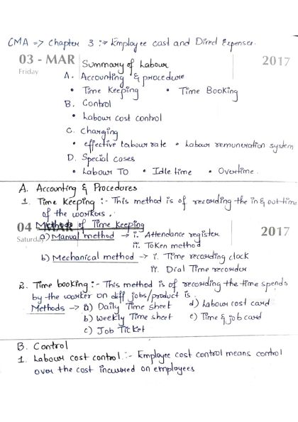Download CA Inter Costing Chapter 3 - Employee cost - Handwritten ...