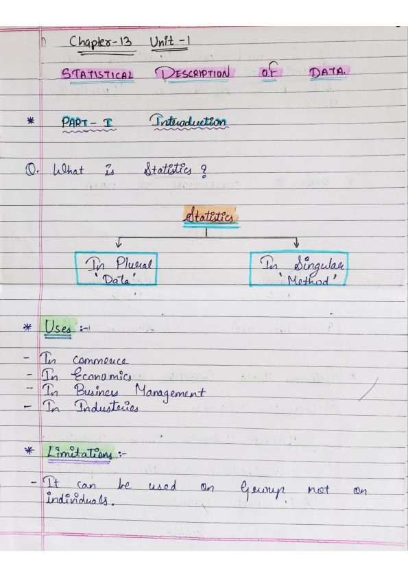 Download Statistical description of data handwritten detailed notes ...